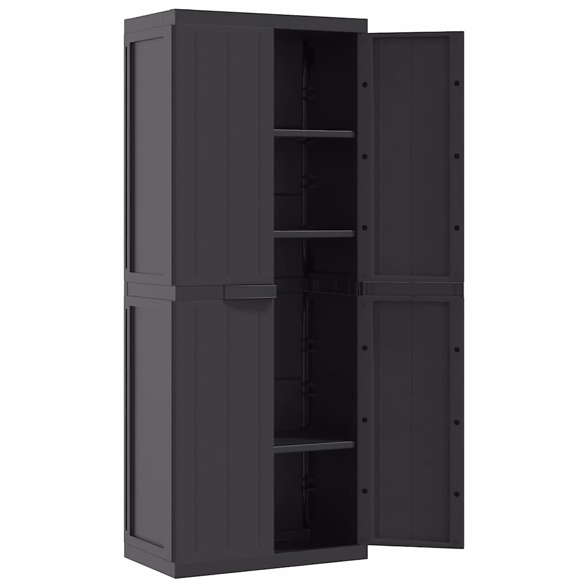 vidaXL Outdoor Storage Cabinet Black PP 25.6"x14.6"x65" - Weather-Resistant Utility Cupboard with Adjustable Shelves and Lockable Doors for Garden, Patio, and Balcony