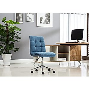 Porthos Home Leanne Task Chair with Height Adjustment, 360° Swivel, Steel Base and Tufted Polyester Upholstery (Armless Design for Small Homes and Offices), One Size, Blue