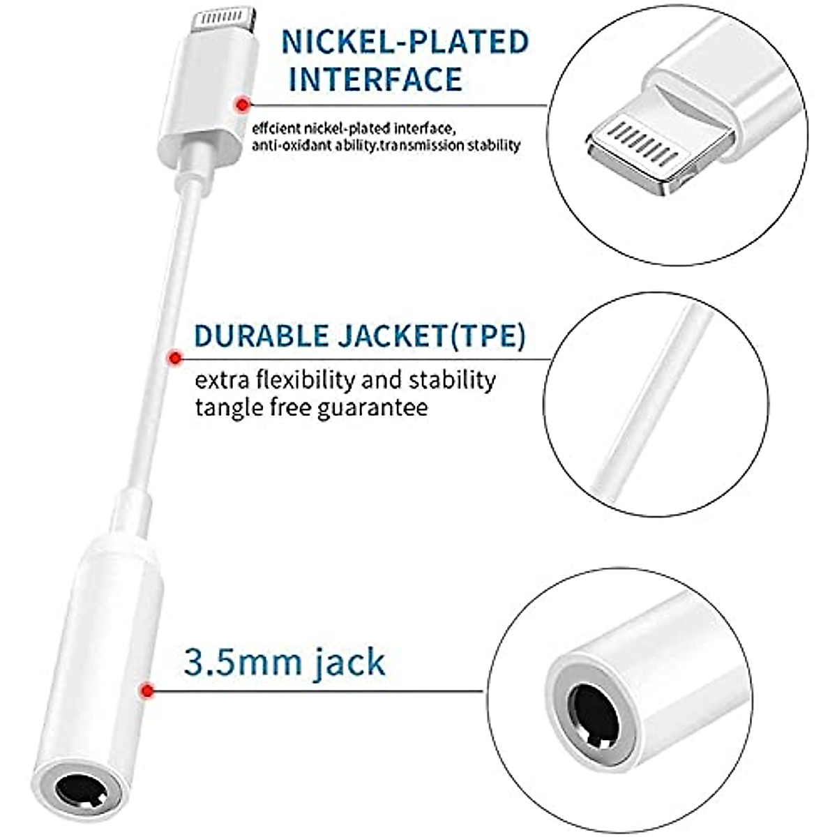 Apple MFi Certified 3 Pack Lightning to 3.5 mm Headphone Jack Adapter iPhone 3.5mm Jack Aux Dongle Cable Earphones Headphones Converter Compatible with iPhone 12 12 Pro11 XR XS X 8 7 iPad iPod