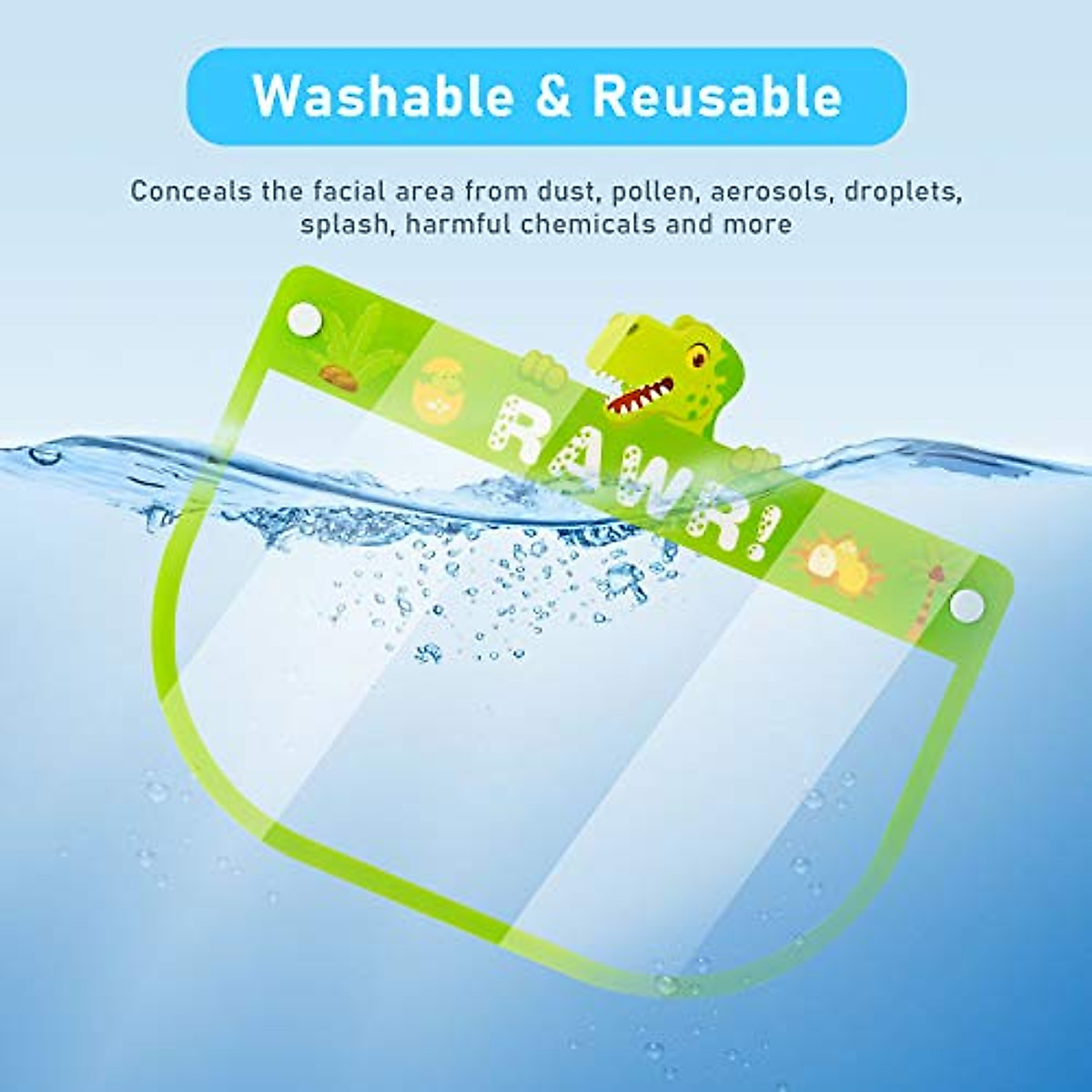 9-Pack Kids' Safety Face Shields Fully Wrap-Around Protection Breathable Covering Clear Visor Cartoon Animals Reusable Lightweight High-Transparency Elastic Headband Pad Comfortable Fit for Boys Girls