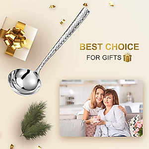 KEAWELL Unique 7.5 inch Small Hammered Sauce ladle, 1 oz. 18/10 Stainless Steel Gravy Soup Ladle. Solid and Sturdy, Dishwasher Safe (2)