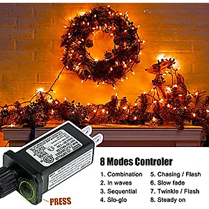Orange Outdoor Lights, 33Feet 100 Led Christmas Lights with 8 Lighting Modes, Waterproof Mini String Lights Plug in for Garden Patio Party Wedding Christmas Xmas Tree Lighting Decoration