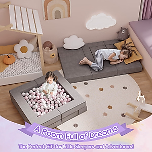 Xilingol Kids Couch Toddler Couch, 10Pcs Kids Modular Play Couch, Kids Sofa with Ottomans, Convertible Foam Couch Play Set for Creative Child, Kids Furniture for Playroom (Gray)