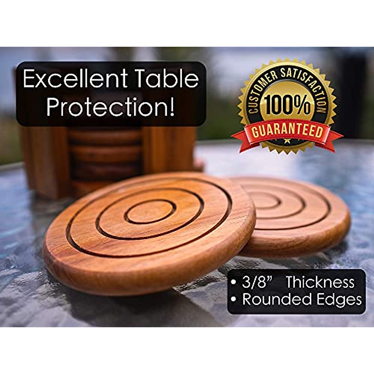 ARTISAN 6 Piece Round Acacia Wood Coaster Sets - Unique Rustic Wood Coasters for Drinks - Drink Cup Coaster Set - Absorbent Coasters with Holder for Coffee Table