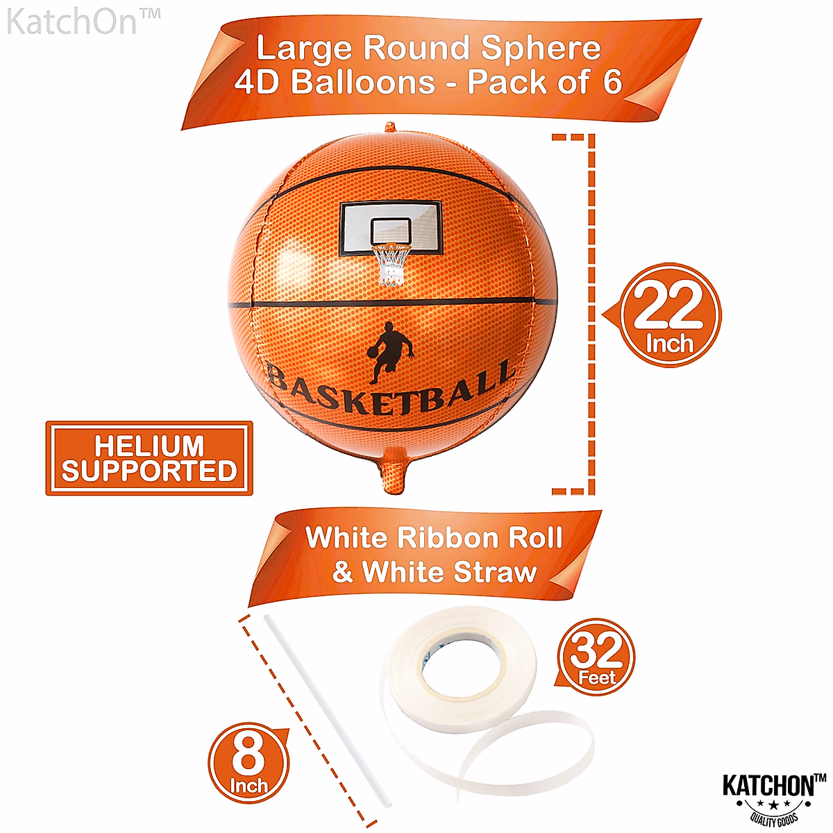 KatchOn, Big 22 Inch Basketball Balloons - Pack of 6, Basketball Foil Balloons | Basketball Balloon, Basketball Party Decorations, Basketball Senior Night Decorations | Basketball Birthday Decorations