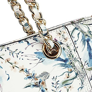 Style Strategy PU Leather Tote with Whipstitch Details and Chain - Women Fashion Shoulder Handbag Purse