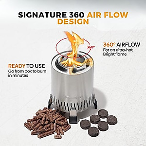 Tabletop Fire Pit with Stand, Mini Outdoor Smokeless Firepit, for Backyard, Patio, or Camping, Travel Bag, (6) Firestarters, & Wood Pellets Included