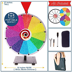 Prize Wheel Spinning Wheel for Prizes - Dry Erase Spin Wheel Game Small 12" inch Tabletop Stand Spinner Board with 4 Color & White Wheels, Marker Pen, Eraser & Bag | Win Fortune Raffle Carnival Games