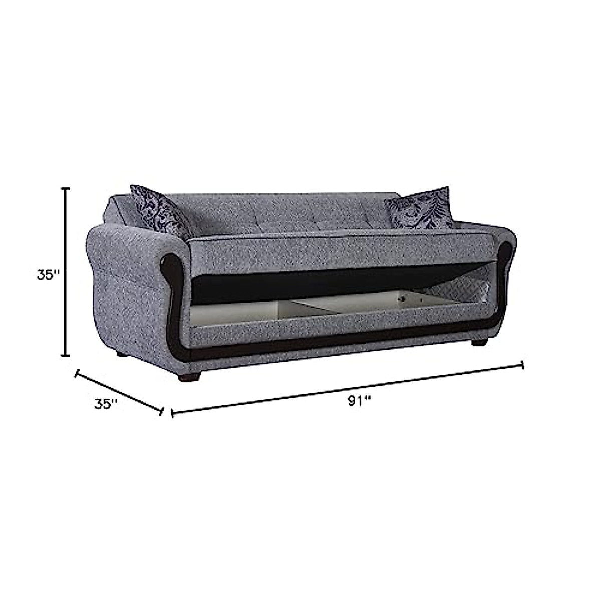 BEYAN Surf Avenue Collection Tufted Large Folding Sofa Sleeper Bed with Storage Space and Includes 2 Pillows, Gray