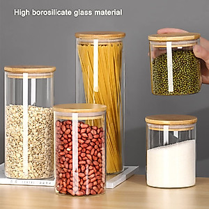 Set of 5 Borosilicate Glass Jars with Bamboo Lids, Glass Food Storage Containers Set, Airtight Sealable Containers for Sugar Candy Cookie Rice and Spice Jars
