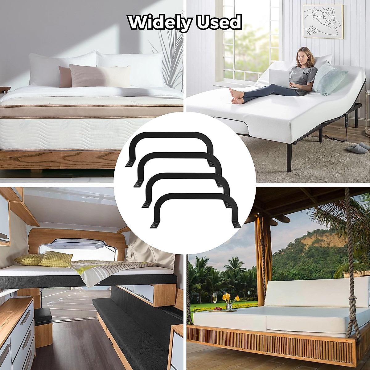 Lnrueg 4 PCS Mattress Slide Stoppers, 3.5'' Metal Mattress Retainer Bars, Non-Slip Mattress Gripper, Mattress Holder with Screws, Mattress Stabilizer for Adjustable Beds, Wooden Beds, RV Beds