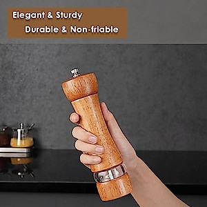 mosuniro Salt and Pepper Grinder Set - 2 Pack Wooden Salt and Pepper Mill Sets with Adjustable Coarseness - Refillable Manual Pepper Mill Grinder