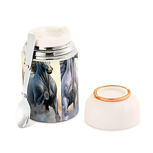 Horse Colorful Kids Womens Insulated Food Jar Containers with Spoon 17oz/500ml Food Jar For Hot Food Stainless Steel Vacuum Food Warmer Soup Containers for Keep Food Warm