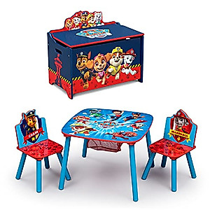 Delta Children PAW Patrol 4-Piece Playroom Set Includes Table with 2 Chairs and Deluxe Toy Box, Blue