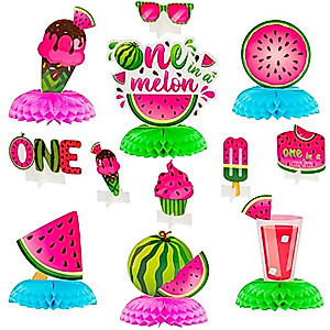 OSNIE 12Pcs Watermelon 1st Honeycomb Centerpieces Table Toppers for Kids One in a Melon Party Decor Summer Fruit Pink Watermelon Party Supplies One Year Old Birthday Party Baby Shower Photo Prop
