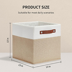 13"x13" Cube Storage Bins, ENLOY 4 Pack Collapsible Storage Cube Bins for Shelves, Large Capacity Storage Boxes for Organizing Closet Shelf with Leather Handle(White&Beige)
