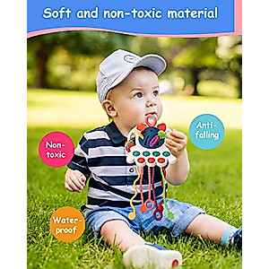 Montessori Toys for 1 Year Old, Baby Sensory Toys 6-12-18 Months, Octopus Silicone Pull String Learning Toys, Bath Travel Teething Toys for Toddlers 1-3, Christmas Birthday Gifts for Boys and Girls