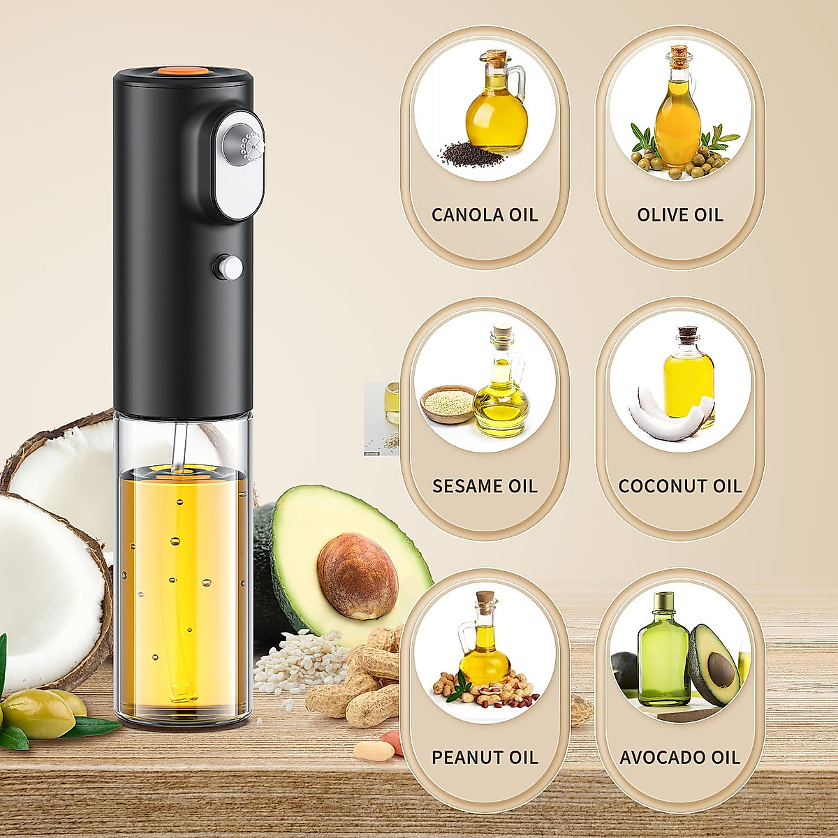 PUZMUG Oil Sprayer for Cooking - Electric Olive Oil Sprayer - 200ml Glass Oil Spray Bottle - Continuous Spray with Portion Control - Two Spray Methods - Kitchen Gadgets Accessories for Air Fryer