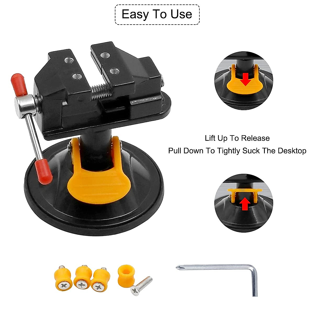 Saipe Universal Mini Table Vise Clamp 360° Suction Vice Clamp Drill Press Vise Table Bench Vice Craft Vise DIY Sculpture Craft Carving Tool for Jewelry Watch Walnut