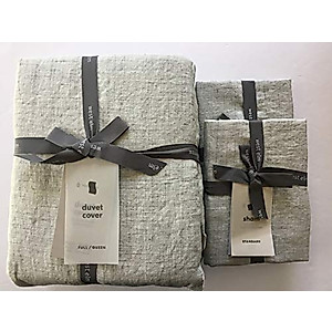 West Elm Belgian Flax Linen Fiber Dyed Duvet Cover Full/Queen & Two Standard Shams ~Frost Gray~