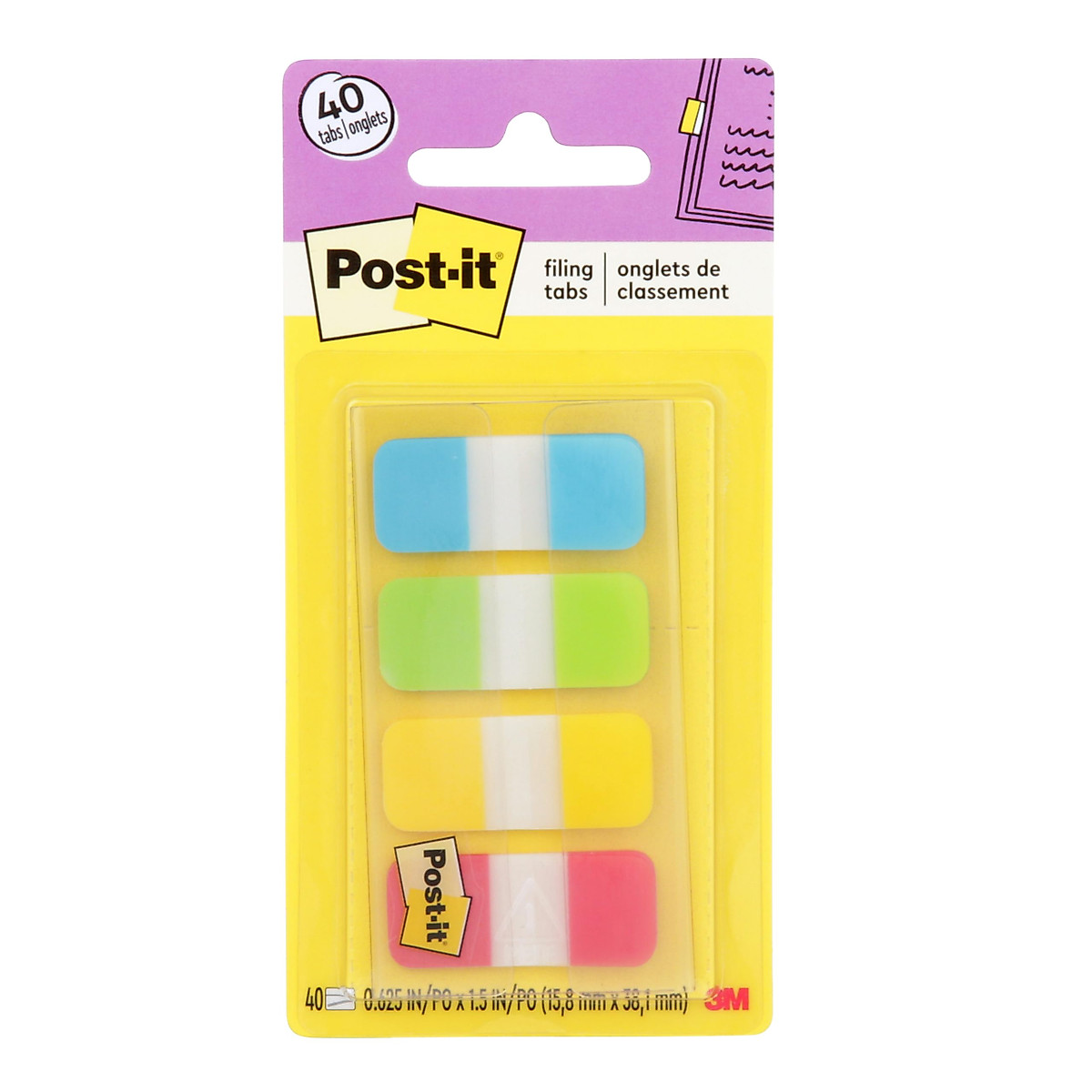 Post-it Tabs.625 in Solid, Aqua, Lime, Yellow, Red, 10/Color, 40/Dispenser (676-ALYR)