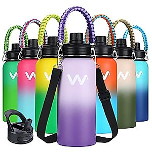 WEREWOLVES 24 oz Insulated Water Bottle With Paracord Handles & Strap & Straw Lid & Spout Lid,Reusable Wide Mouth Vacuum Stainless Steel Water Bottle for Adults (New-Lavender, 24 oz)