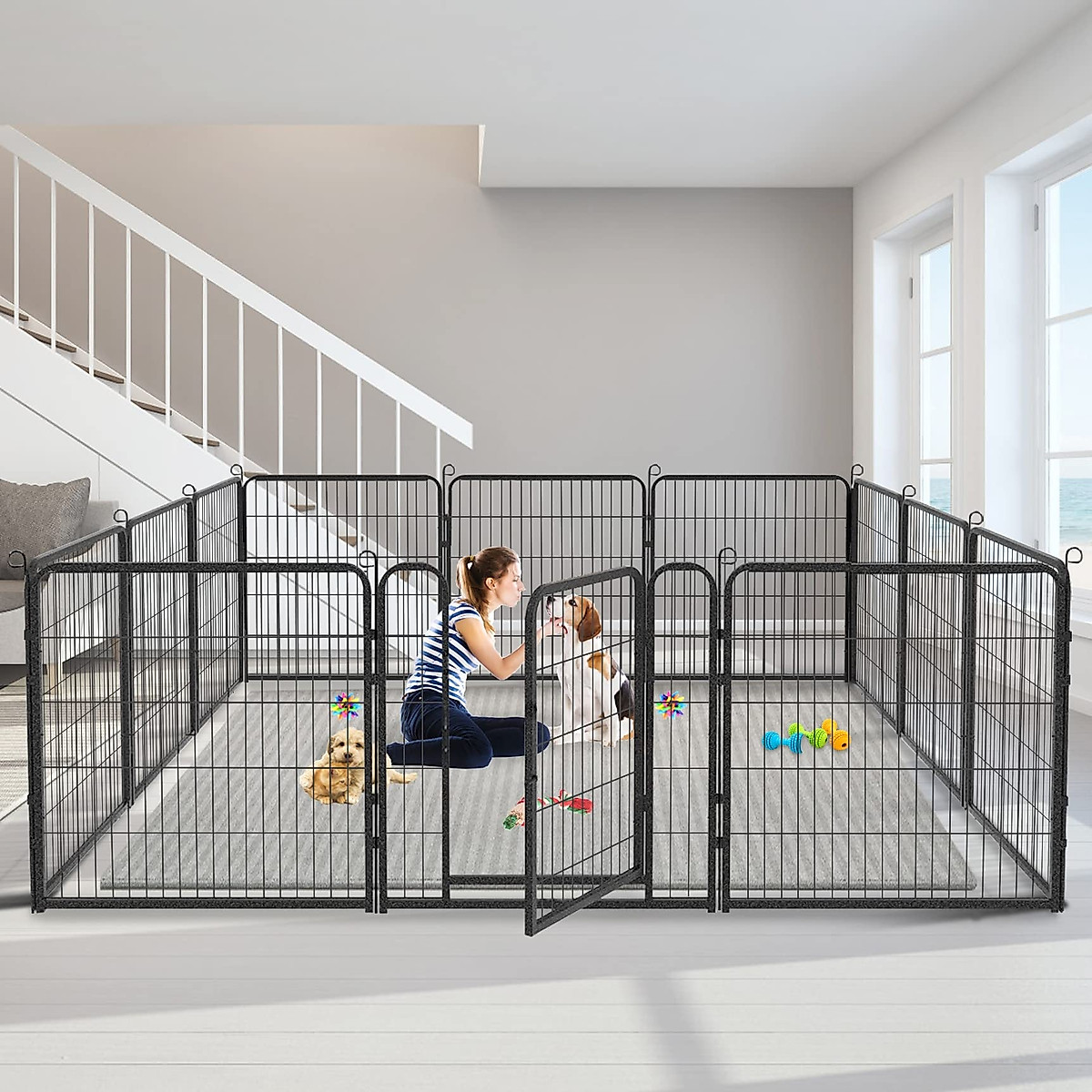 Dog Pen Outdoor Dog Fence Dog Playpen, 32 inch Pet Playpen 12 Panels Puppy Playpen Portable Dog Fences Outdoor Exercise Pen with Doors for RV,Camping,Yard