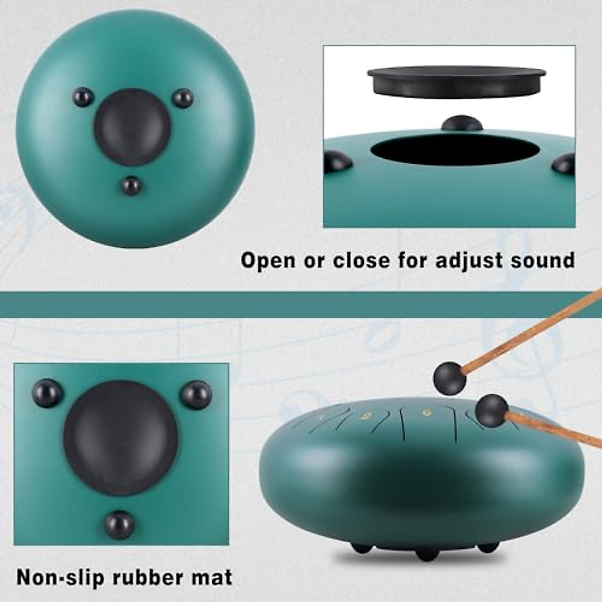 EASTROCK Steel Tongue Drum 13 Notes 12 Inches Percussion Instrument Handpan Drum C Key for Meditation Entertainment Concert Yoga with Travel Bag, Mallets, Music Book (Green)