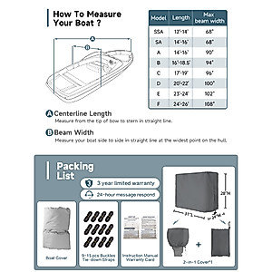 Umbrauto Boat Cover with Motor Cover 600D Solution-Dyed Polyester Waterproof Trailerable Bass Boat Cover, 14-16ft Heavy Duty Boat Covers Fits V-Hull Tri-Hull Fishing Runabout Bass Boats