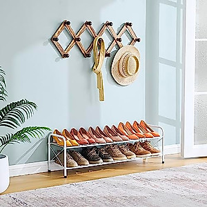 Hoctieon 2 Tier Shoe Rack for Closet, Shoe Rack FreeStanding, Entryway Shoe Shelf, Shoe Storage Organizer, Durable Mesh Style Shoe Rack, White