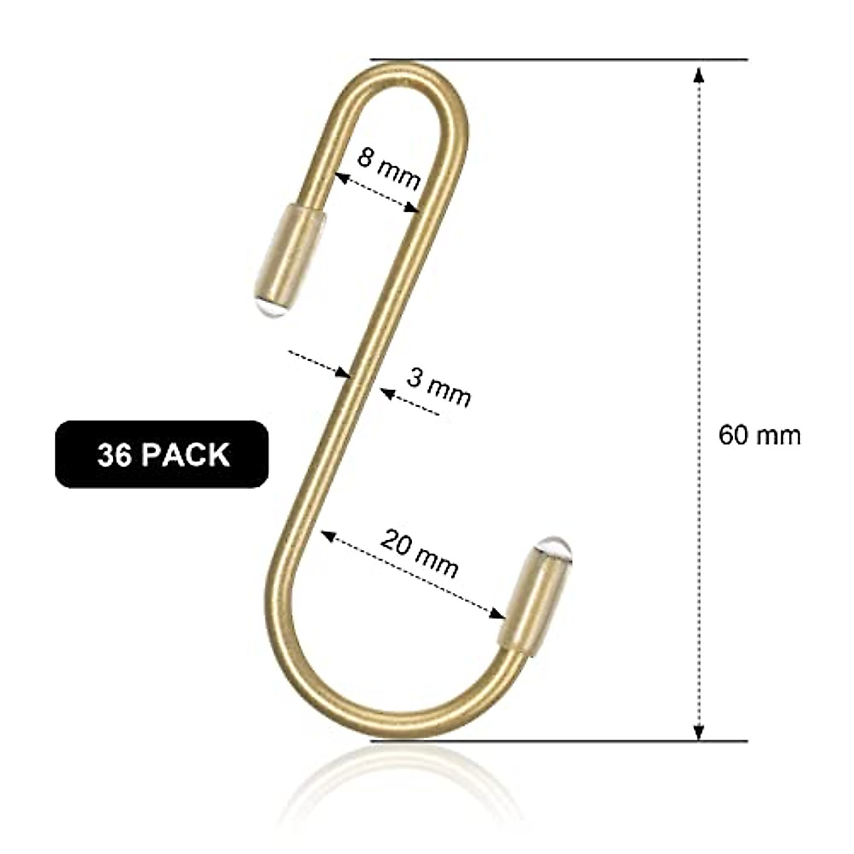 Hotop 36 Pieces S Shaped Hooks Hanging Heavy Duty S Hooks Hanger for Kitchen, Bathroom, Bedroom, Office, Pan, Coat, Bag, Plants (Champagne Gold,2.4 Inch)