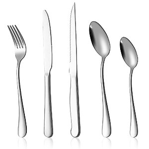 Eisinly 20-Piece Silverware Set Service for 4, Food Grade Stainless Steel Flatware Cutlery Set Kitchen Utensils Set with Steak Knives For Home Restaurant Hotel, Mirror Polished