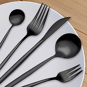LAIION Black Silverware Set 30 Pieces Stainless Steel Flatware Set Titanium Plating Cutlery Set, Matte Black Utensil Sets, Service Set for 6