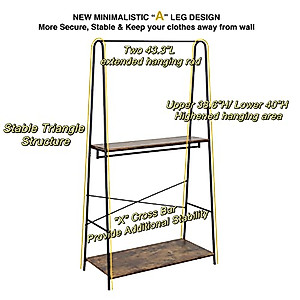 Finnhomy Rustic Clothes Rack for Hanging Clothes Heavy Duty Clothing Garment Racks with 2-Tier wood Shelves, Metal Freestanding Closet Storage Rack Double Hanging Rails for Bedroom/Boutique