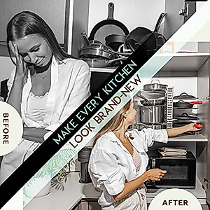 GeekDigg Pot Rack Organizer, Adjustable Height and Position Pots and Pan Rack, Kitchen Counter and Cabinet Pan Organizer Shelf Rack/Pot Lid Holder with 3 DIY Methods - Silver