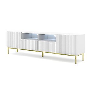 Homlando Ravenna B TV Stand 79" – Lowboard TV Cabinet – Gaming Center for TVs Up to 85” – LED TV Unit - TV Entertainment – Center with Storage for Living Room – White Matte with Gold Legs