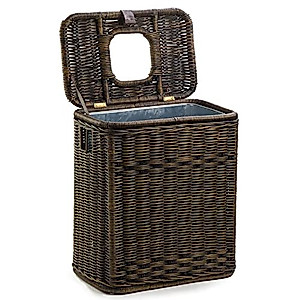 The Basket Lady Drop-in Wicker Rectangular Trash Basket with Metal Liner, 20 in L x 13 in W x 24 in H, Antique Walnut Brown