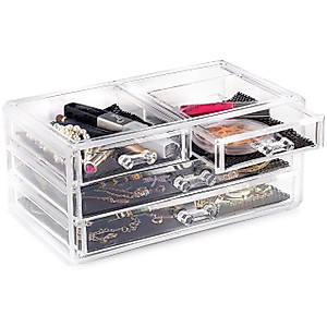 Clear Cosmetic Storage Organizer - Easily Organize Your Cosmetics, Jewelry and Hair Accessories. Looks Elegant Sitting on Your Vanity, Bathroom Counter or Dresser. Clear Design for Easy Visibility.