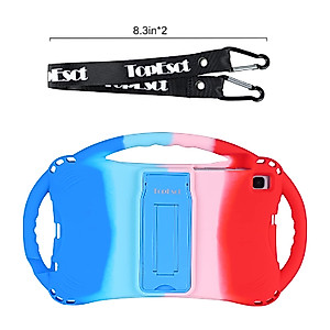 TopEsct Kids Case for Samsung Galaxy Tab A7 Lite 8.7 Inch 2021, Lightweight Kid-Proof Cover with Kickstand & Three Handles and Strap for Galaxy Tab A7 Lite 8.7 Inch (SM-T220/T225) (Red and Blue)