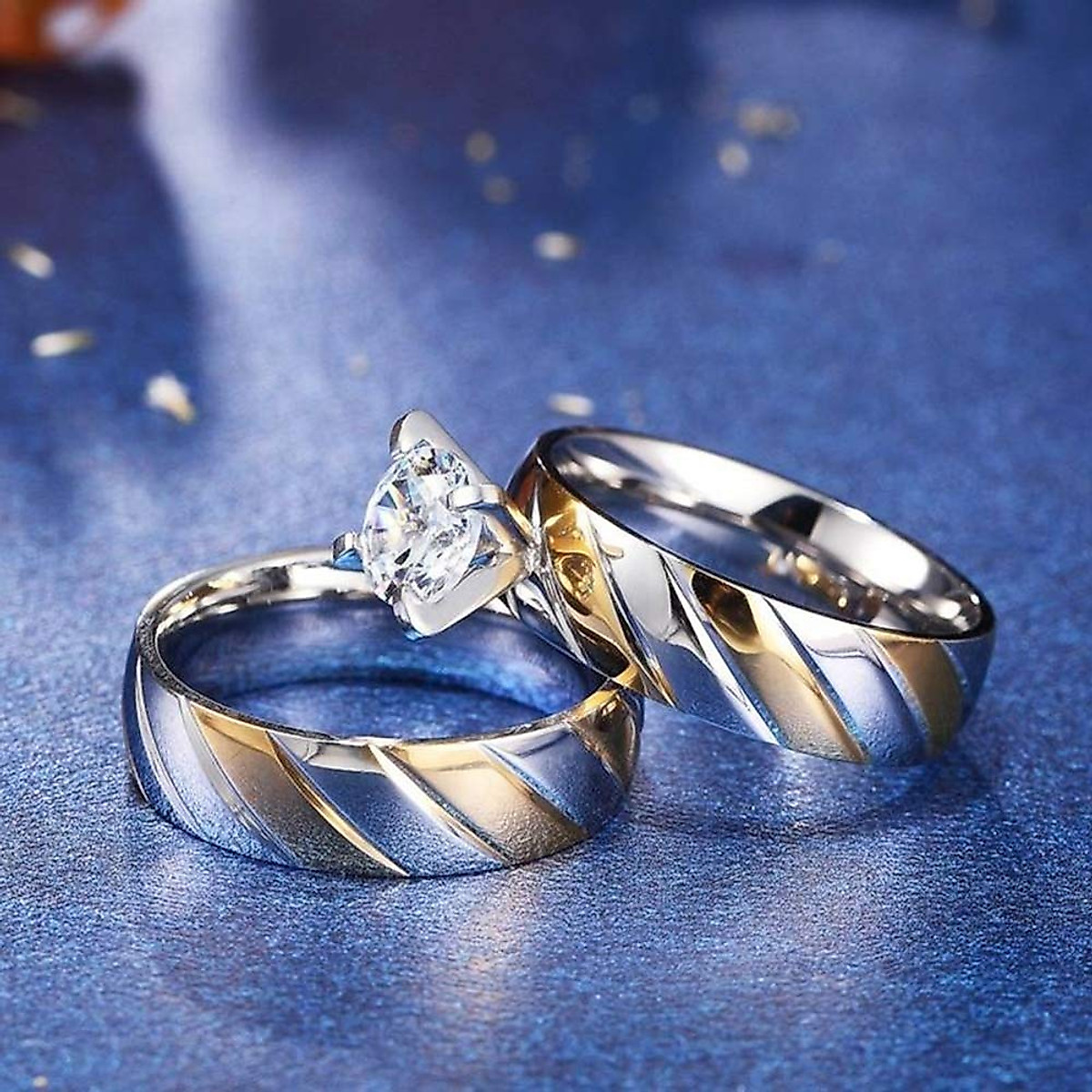 SEniutarm Engagement Love Rings Wedding Bands 1 Pair Cubic Zirconia Stainless Steel Matching Couple Ring Jewelry Wedding Gift for Women/Girl Finger Rings DIY Jewelry Gifts - US 7