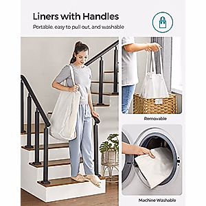 SONGMICS Laundry Hamper with Lid, 17.2 Gallon (65L) Synthetic Rattan Clothes Laundry Basket with Lid and Handles, Foldable, Removable Liner, Natural ULCB165N01