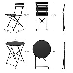 Grand patio Premium Steel Patio Bistro Set, Folding Outdoor Patio Furniture Sets, 3 Piece Patio Set of Foldable Patio Table and Chairs, Black