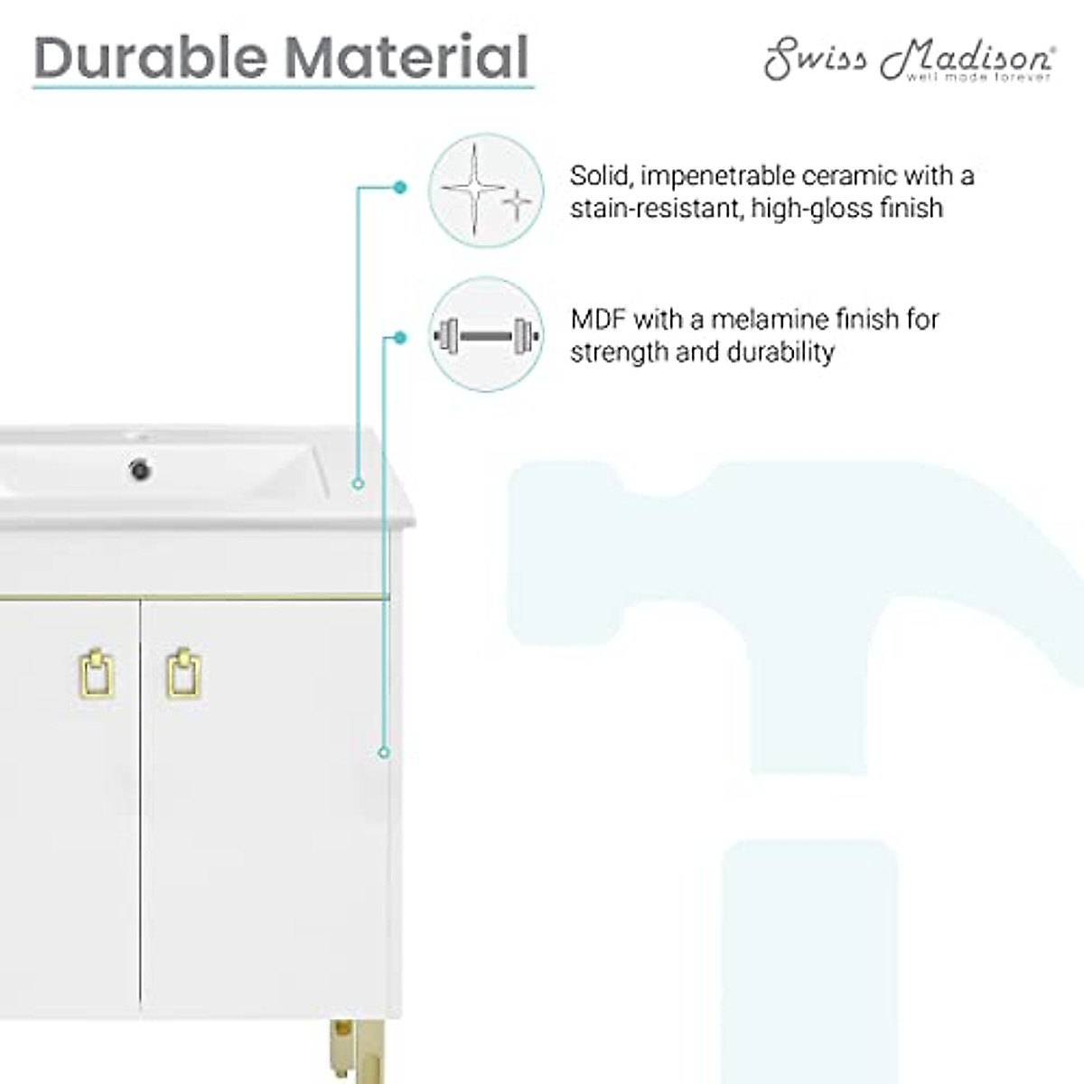 Swiss Madison Lumiere 24" Bathroom Bath Vanity, White and Gold