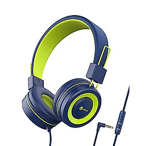 iClever Kids Headphones with Microphone - 85dB/94dB Volume Limited - Stereo 3.5mm Jack Tangle-Free Wired Headphones for Kids, Foldable - Childrens Headphones for Boys/Girls/School/Travel/iPad, Green