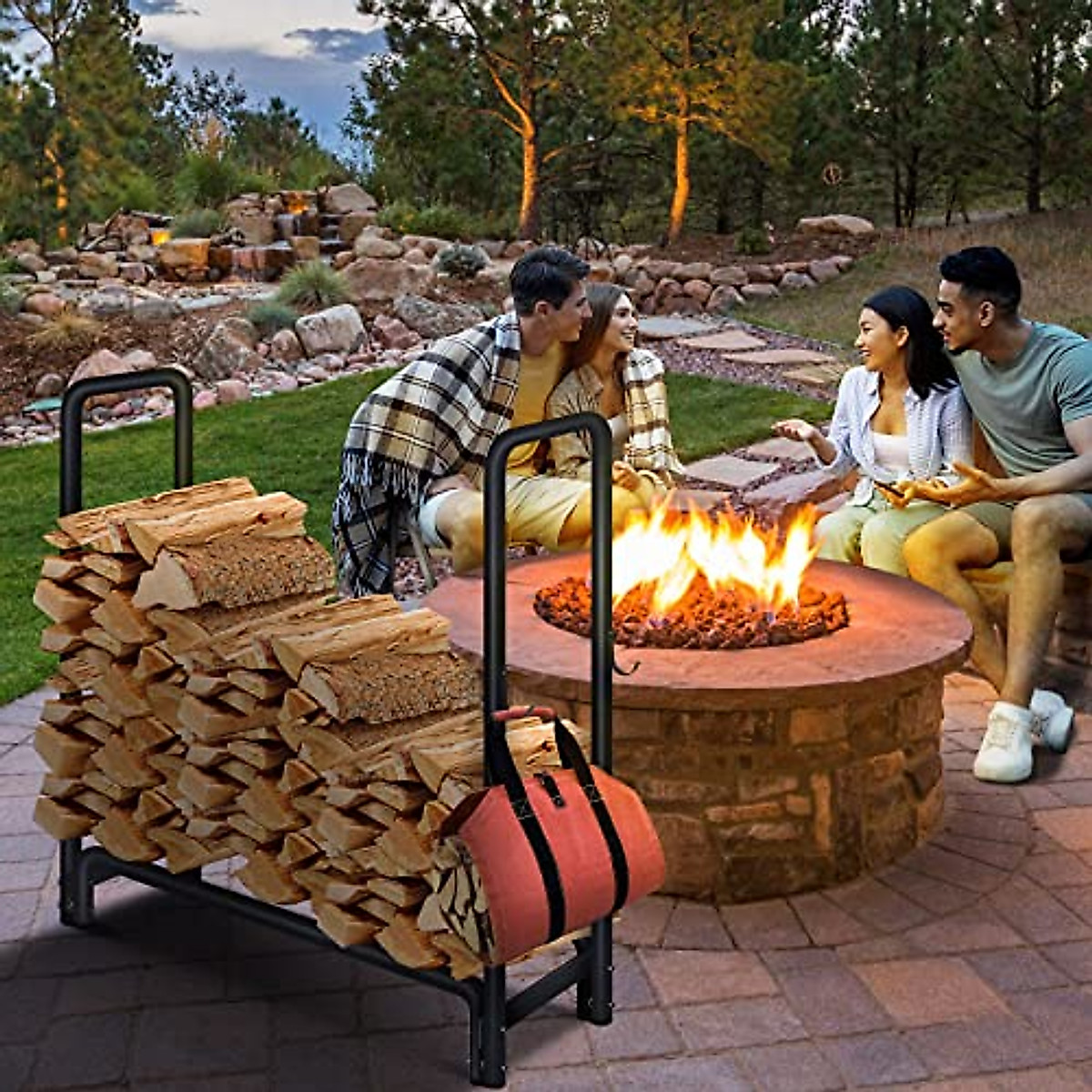 Sotor 4ft Firewood Rack Outdoor Log Rack Holder Large Capacity Firewood Holder Rack Indoor Metal Heavy Duty Firewood Racks Stand Suitable for firewood Storage-Black