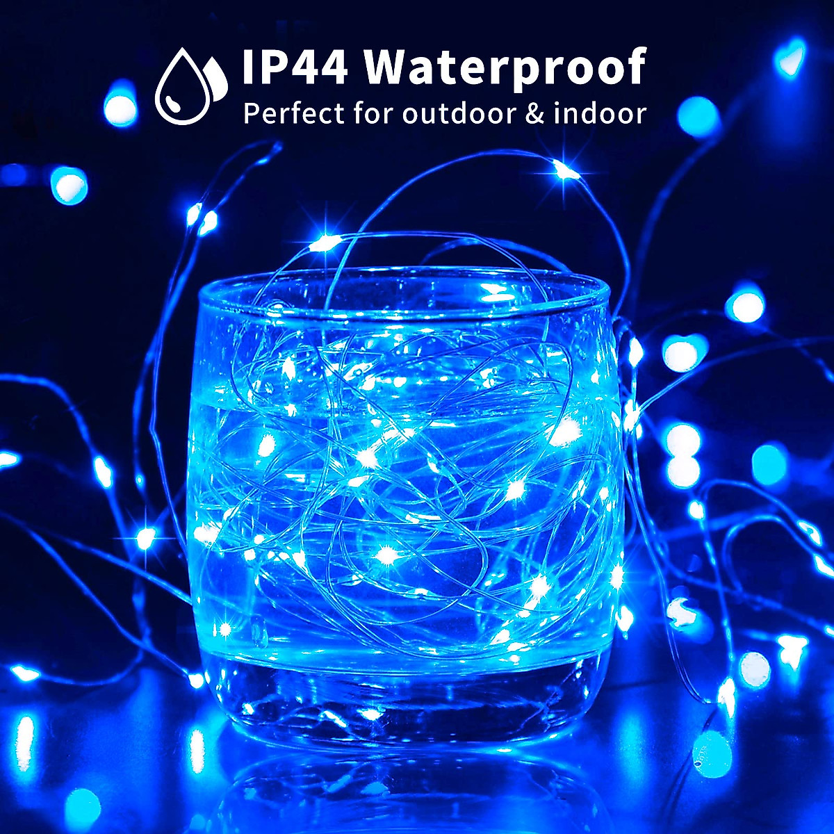 JMEXSUSS 2 Pack 200 LED Blue Solar Lights Outdoor Waterproof with 8 Modes, 66ft Copper Wire Blue Solar Fairy Lights for Yard Patio Garden Tree Party Wedding Christmas Decoration
