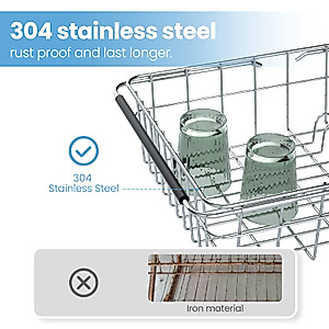 FAWEGO Expandable Sink Dish Drying Rack Adjustable 304 Stainless Steel in Sink Dish Drainer, Rustproof Dish Rack for Sink or Counter top