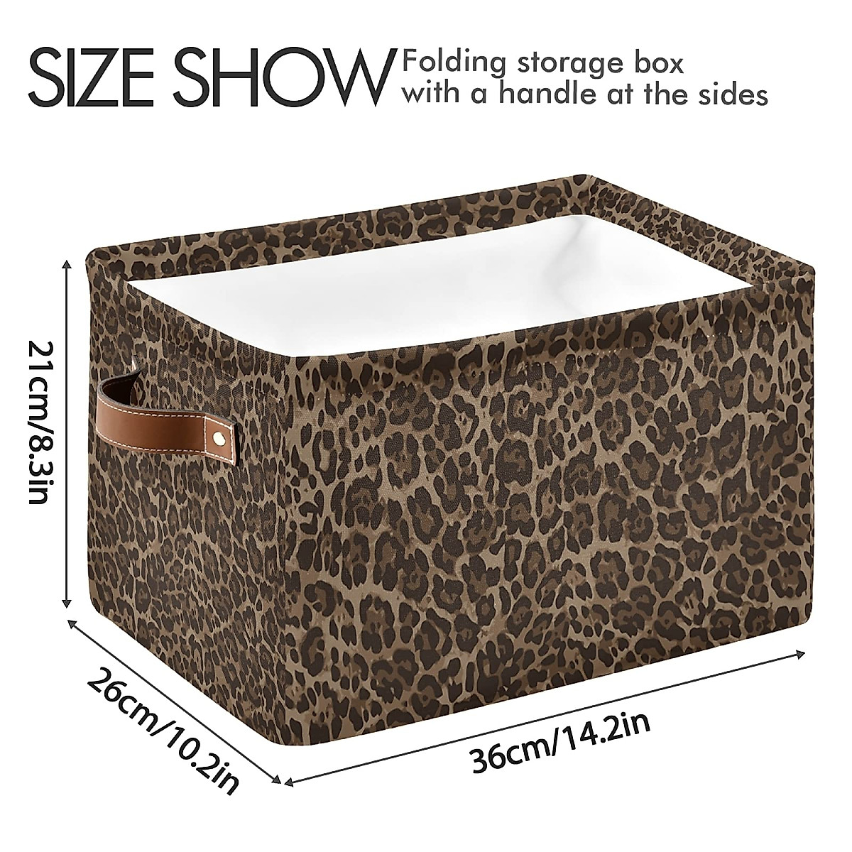 Leopard Print Storage Bins Basket, Animal Print Collapsible Storage Cube Rectangle Storage Box with Handles for Shelf Closet Nursery Bedroom Home Office 1 Pack
