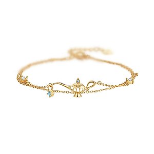 N+A Cute Layered Aladdin Genie Lamp Bracelet for Women Girls Sterling Silver Crystal Charms Hand Chain Trendy Birthday Christmas Party Holiday Jewelry BFF Gift for Mom Daughter (Gold)