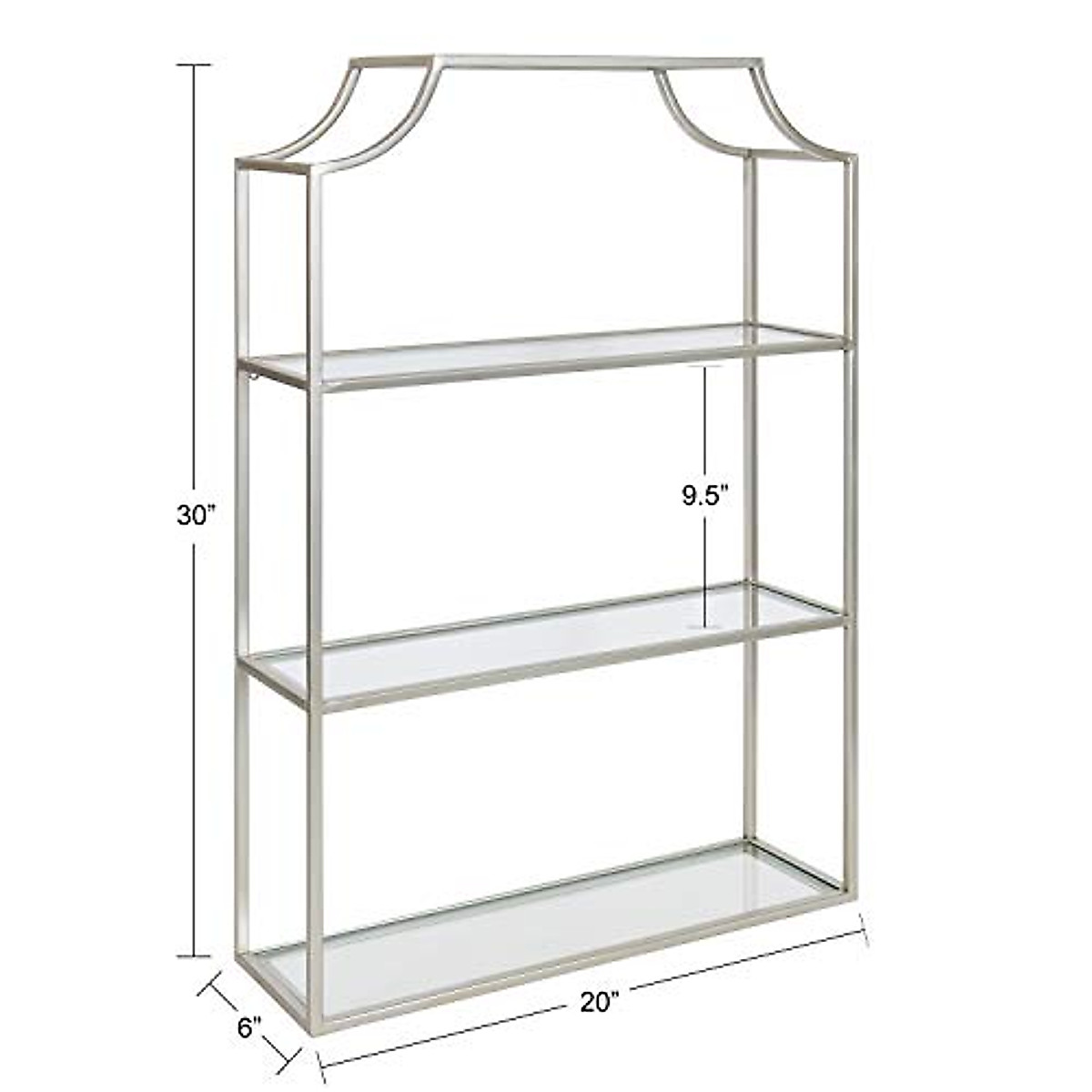 Kate and Laurel Ciel Glam 3-Tier Scalloped Wall Shelf, 20 x 30, Silver, Modern Shelving with Glass Tiers